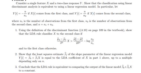 Consider A Single Feature X And A Two Class Response