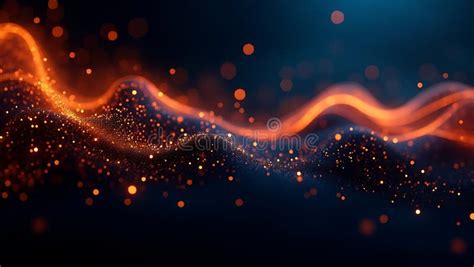 Abstract Orange Wave With Glowing Particles On A Dark Blue Gradient Background Design Element