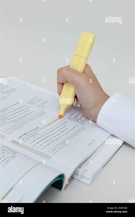 Studying At Home Study Desk Setup Highlighter The Workbook Stock Photo Alamy