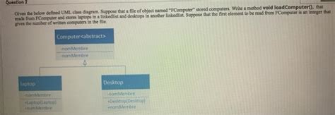 Solved Question 2 Given The Below Defined Uml Class Diagram