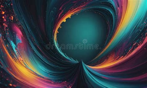 Vibrant Abstract Features Swirling Pattern Blue Orange And Pink Hues With Central Dark Blue