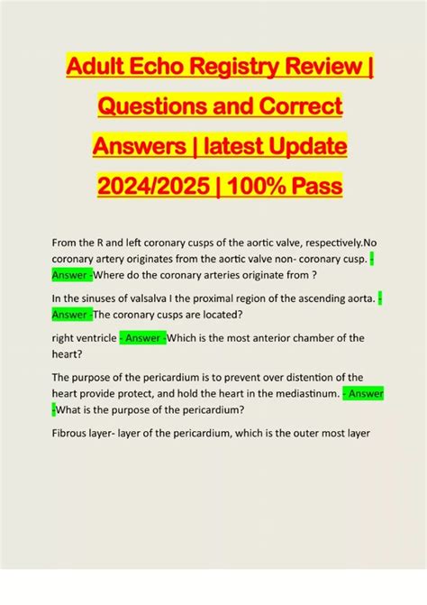 Adult Echo Registry Review Questions And Correct Answers Latest Update 2024 2025 100 Pass