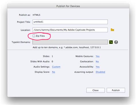 problems when publishing a project in html5 elearning