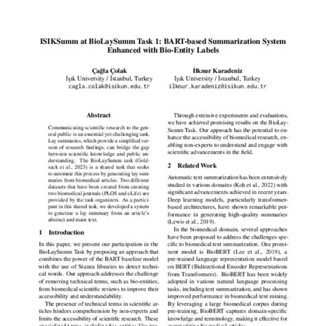 Isiksumm At Biolaysumm Task 1 Bart Based Summarization System Enhanced