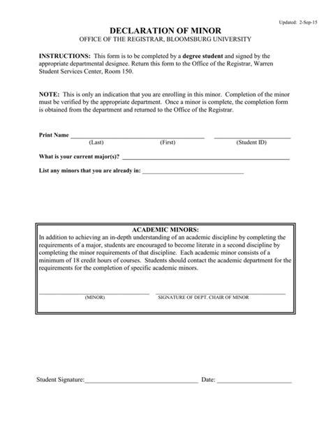 Bloomsburg University Minor Declaration Form Bloomsburg University Minor Declaration Form