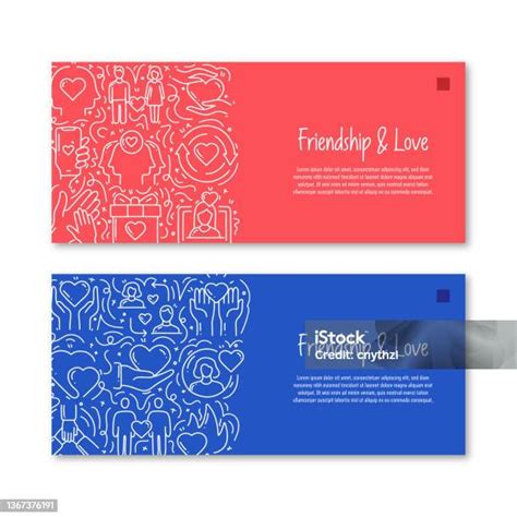 우정 관계 및 사랑 관련 개체 및 요소 손으로 그린 벡터 낙서 일러스트 레이션 컬렉션 서로 다른 우정 관계 및 사랑 개체와 배너 템플릿 2명에 대한 스톡 벡터 아트 및 기타