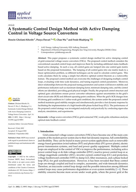 Pdf A Systematic Control Design Method With Active Damping Control In