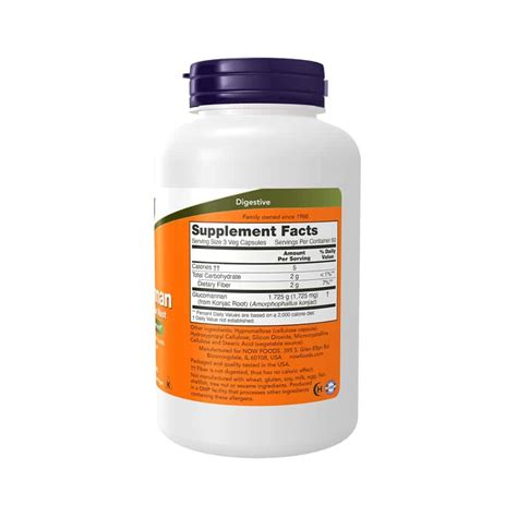 Glucomannan 575mg 180 Cápsulas Vegetais Now Foods Peixe Verde