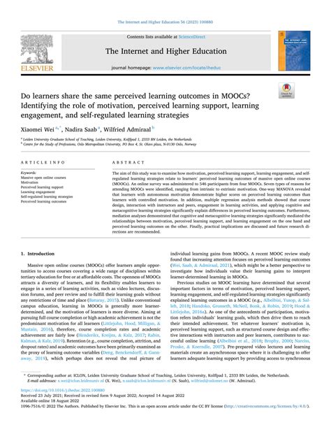 Pdf Do Learners Share The Same Perceived Learning Outcomes In Moocs Identifying The Role Of