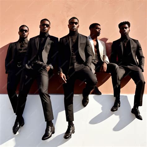 A Group Of Men Sit On A Wall One Wearing A Suit And Tie Premium Ai