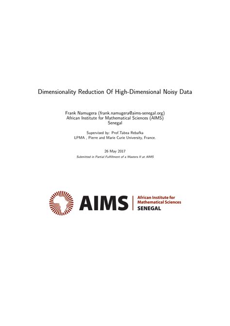 Pdf Dimensionality Reduction Of High Dimensional Noisy Data
