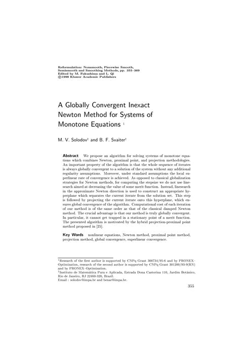 Pdf A Globally Convergent Inexact Newton Method For Systems Of