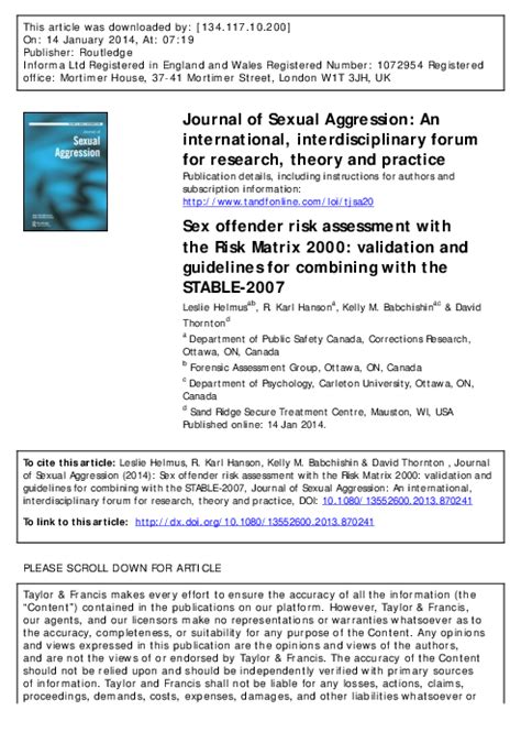 Pdf Sex Offender Risk Assessment With The Risk Matrix 2000 Validation And Guidelines For