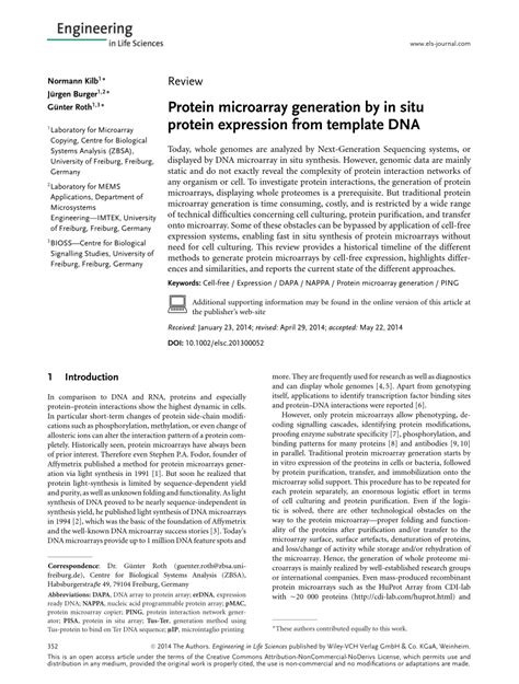 Pdf Protein Microarray Generation By In Situ Protein Expression From Template Dna