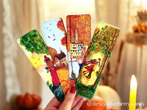 Autumn Illustrated Bookmarks Set Of 4 Cozy Reading T Book Lover