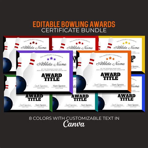Editable Bowling Team Certificate Bowling Awards Printable Etsy