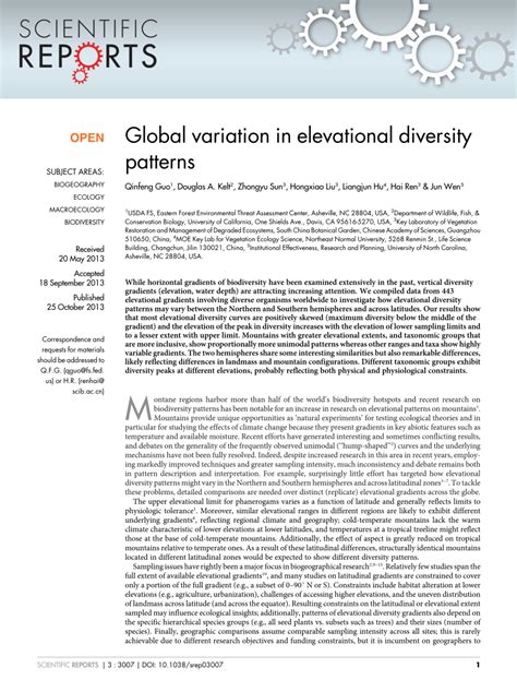 Pdf Global Variation In Elevational Diversity Patterns