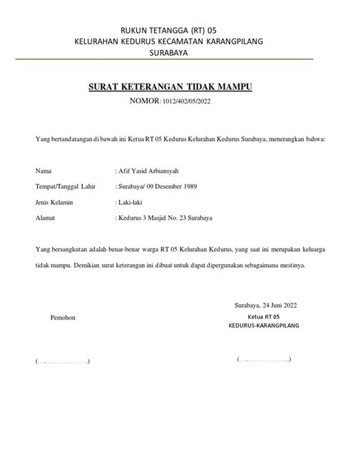 Surat Keterangan Tidak Mampu Pdf