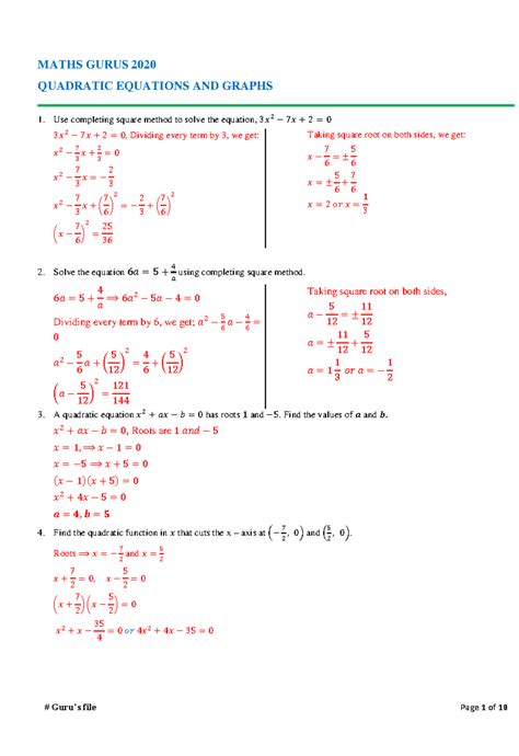 3 1 Quadratic Equation And Expression Ms Maths Gurus 2020 Quadratic Equations And Graphs 1