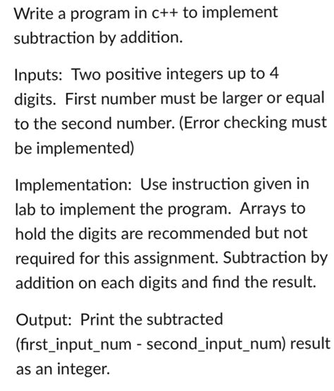 Solved Write A Program In C To Implement Subtraction By Chegg