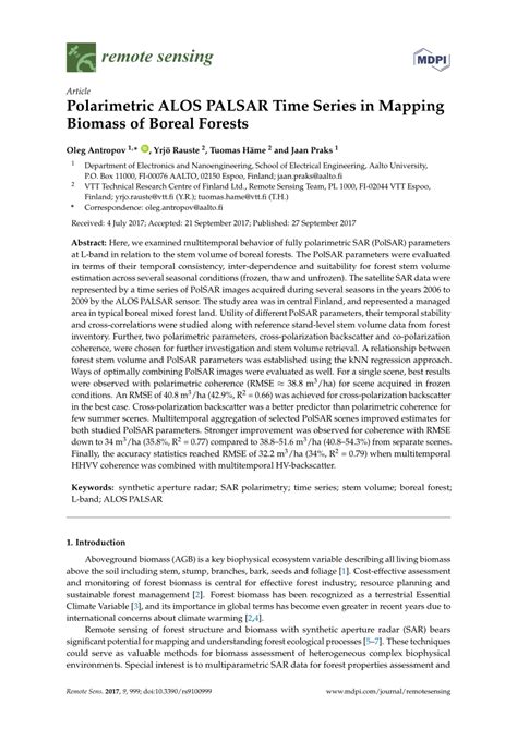 Pdf Polarimetric Alos Palsar Time Series In Mapping Biomass Of Boreal