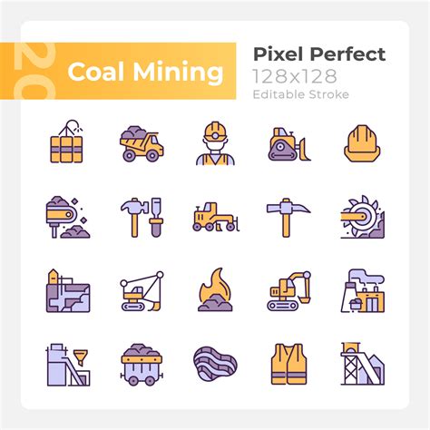 Coal Mining Pixel Perfect Rgb Color Icons Set Personal Protective Equipment Heavy Industry