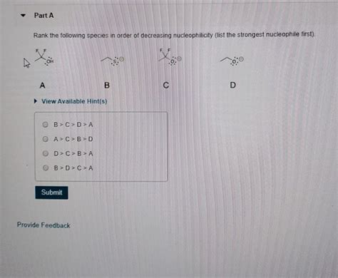 Solved Part A Rank the following species in order of | Chegg.com