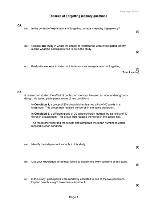 Forgetting Memory Questions Theories Of Forgetting Memory Questions Q A In The Context Of