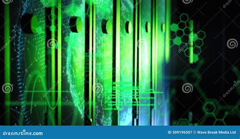 Image Of Scientific Data And Hexagons Over Servers Stock Image Image