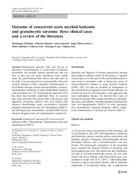 Pdf Outcome Of Concurrent Acute Myeloid Leukemia And Granulocytic Sarcoma Three Clinical