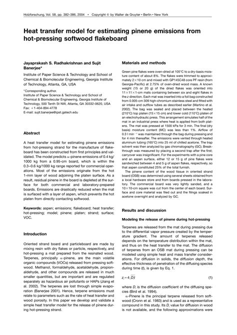 Pdf Heat Transfer Model For Estimating Pinene Emissions From Hot