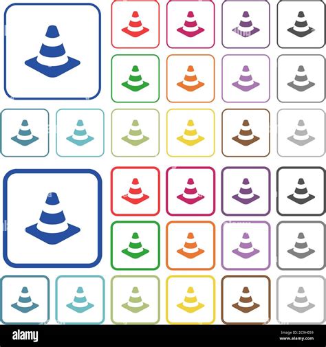 Traffic Cone Color Flat Icons In Rounded Square Frames Thin And Thick Versions Included Stock