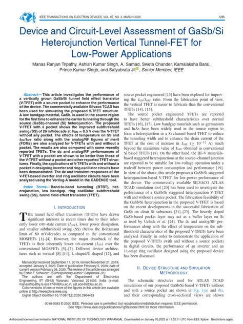 Device And Circuit Level Assessment Of Gasb Si Heterojunction Vertical Tunnel Fet For Low Power