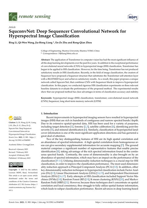 PDF SquconvNet Deep Sequencer Convolutional Network For Hyperspectral Image Classification