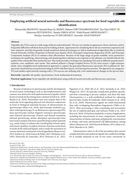 pdf employing artificial neural networks and fluorescence spectrum