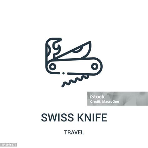 여행 컬렉션에서 스위스 나이프 아이콘 벡터입니다 얇은 라인 스위스 나이프 개요 아이콘 벡터 일러스트 레이 션입니다 웹 및 모바일 앱 로고 인쇄 미디어에 사용할 선형