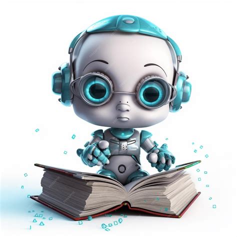 Premium Photo A Close Up Of A Robot Reading A Book With Headphones
