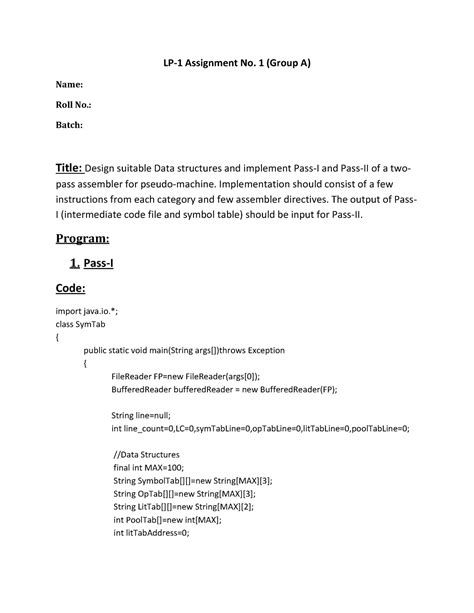 Spos Code Ass 1 Pass 1 Dfafeejrhre System Programming And