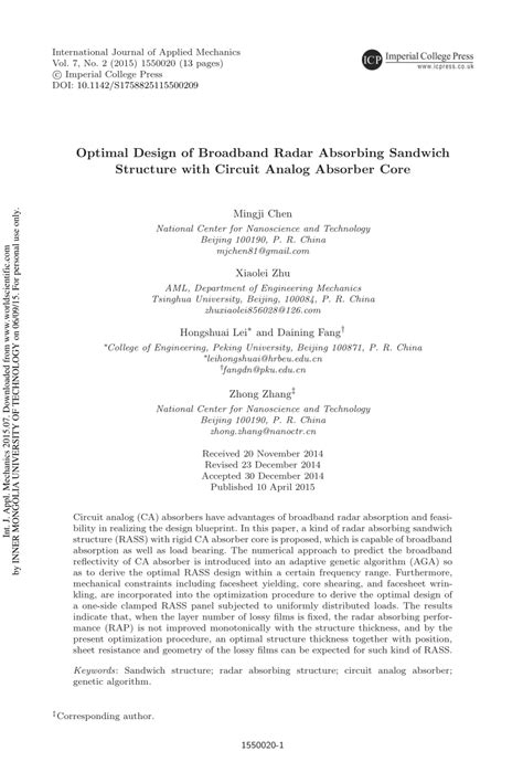 Pdf Optimal Design Of Broadband Radar Absorbing Sandwich Structure With Circuit Analog