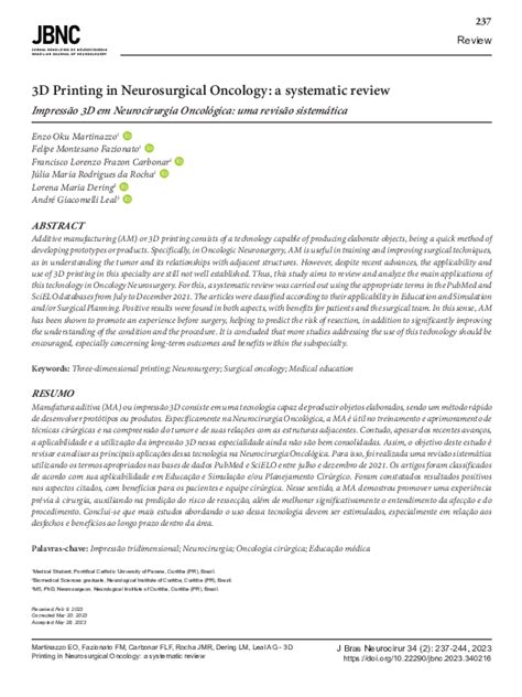 Pdf 3d Printing In Neurosurgical Oncology A Systematic Review