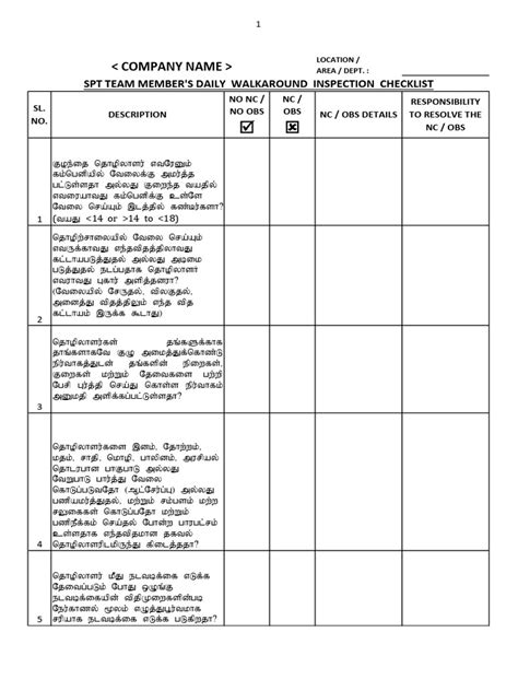 Spt Member Daily Walkaround Inspection Checklist Pdf