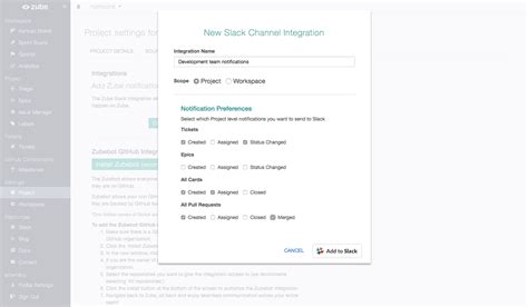 zube docs slack integration guide