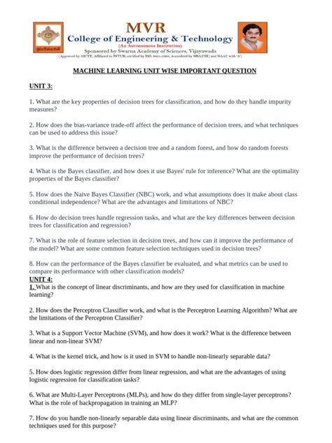 Machine Learning Unit Wise Important Question 345 Pdf Cluster