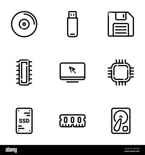 set of black vector icons isolated on white background on theme computer memory stock vector