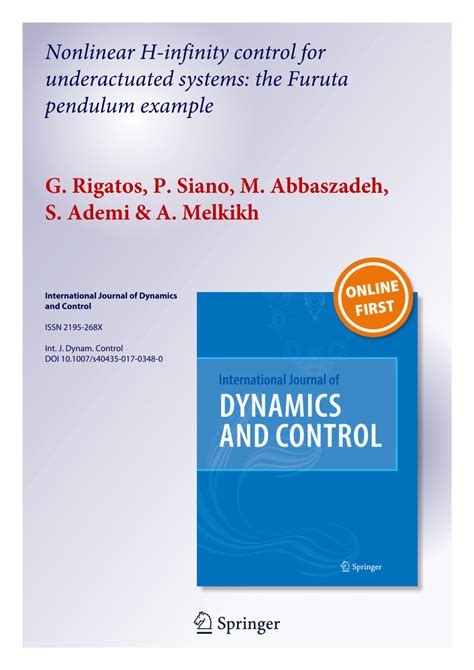 Pdf Nonlinear H Infinity Control For Underactuated Systems The
