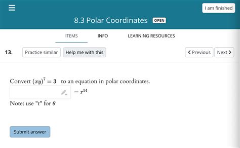 solved convert xy 7 3 to an equation in polar coordinates
