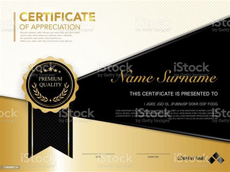 고급스럽고 현대적인 스타일의 벡터 이미지가있는 졸업장 템플릿 블랙과 골드 색상은 감사에 적합합니다 벡터 일러스트 Eps10 상에 대한 스톡 벡터 아트 및 기타 이미지