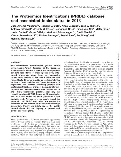 Pdf The Proteomics Identifications Pride Database And Associated