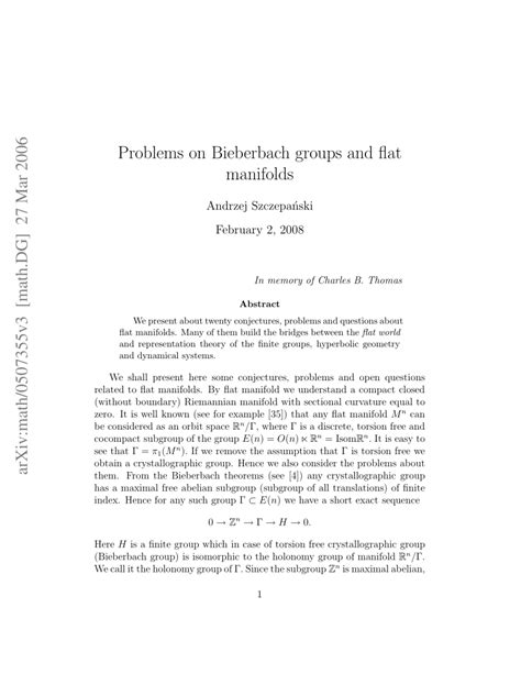 Pdf Problems On Bieberbach Groups And Flat Manifolds