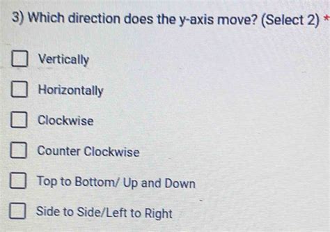 Solved 3 Which Direction Does The Y Axis Move Select 2 Vertically Horizontally Clockwise